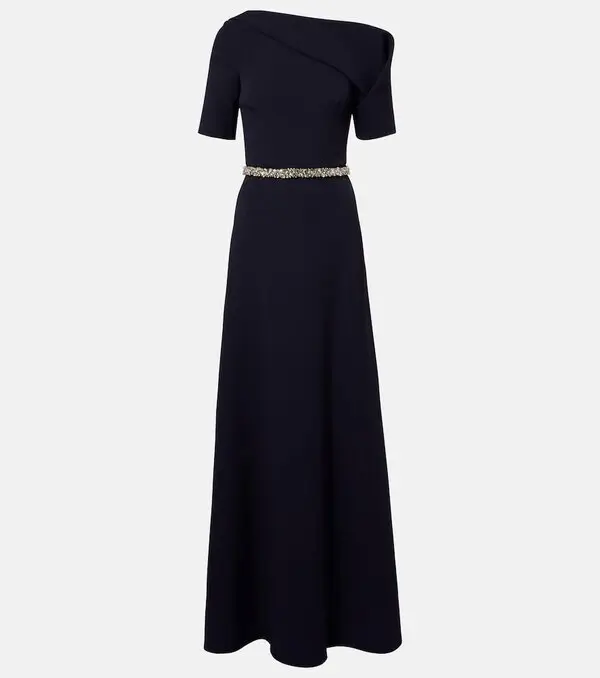 Safiyaa Stephanie Embellished Draped Crêpe Gown - Blue