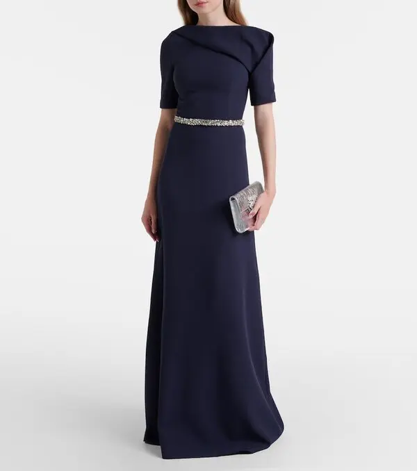 Safiyaa Stephanie Embellished Draped Crêpe Gown - Blue