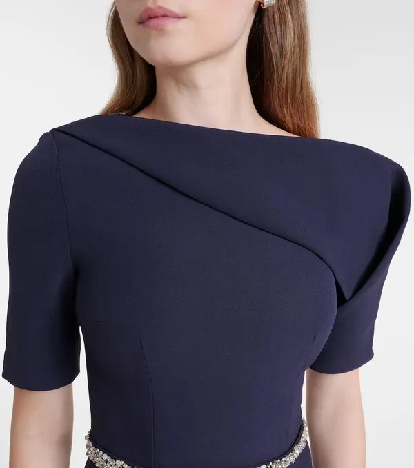 Safiyaa Stephanie Embellished Draped Crêpe Gown - Blue