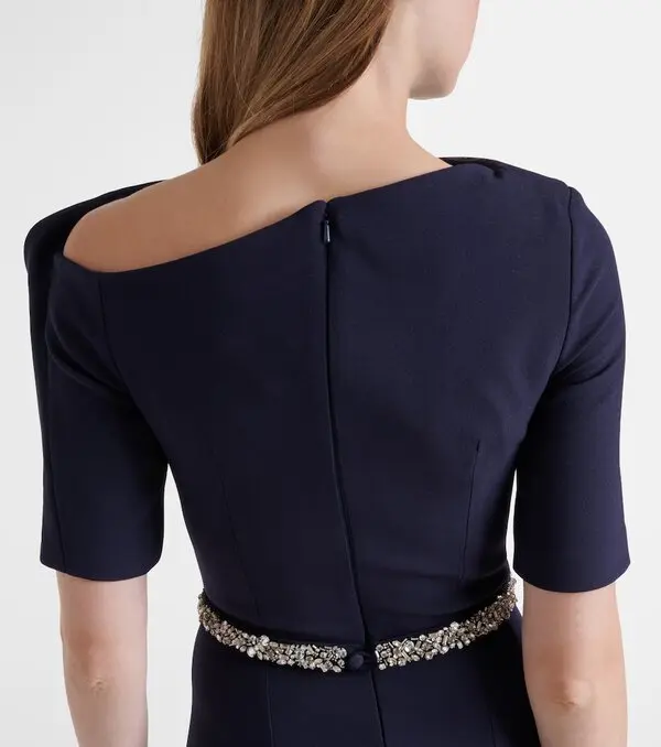 Safiyaa Stephanie Embellished Draped Crêpe Gown - Blue