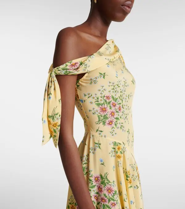 RODARTE Asymmetric Floral Silk Midi Dress