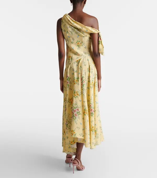 RODARTE Asymmetric Floral Silk Midi Dress