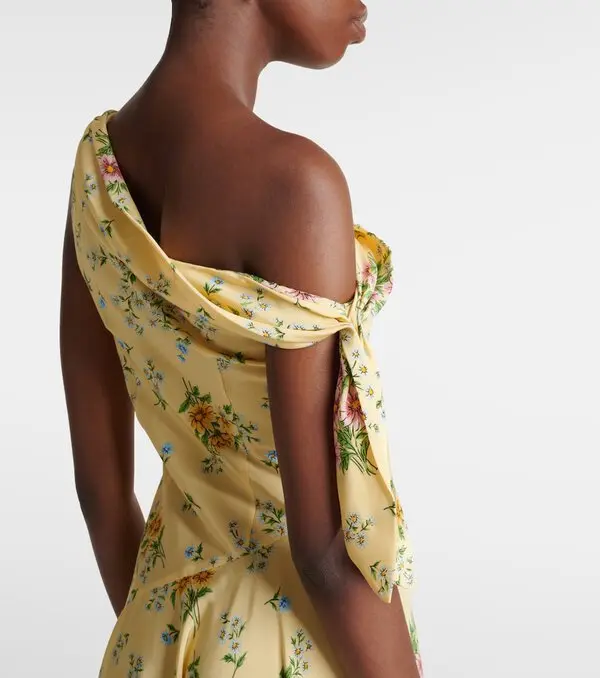 RODARTE Asymmetric Floral Silk Midi Dress