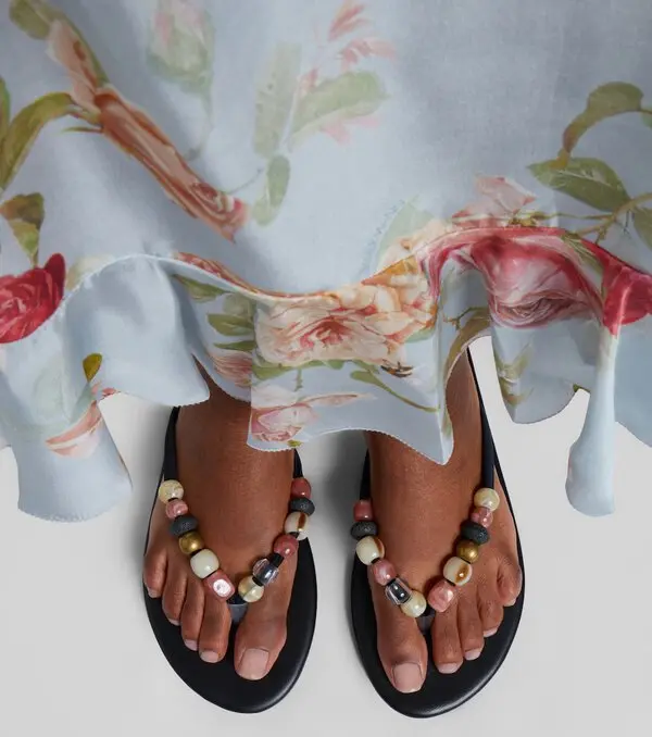 ANCIENT GREEK SANDALS Saionara Beaded Leather Thong Sandals