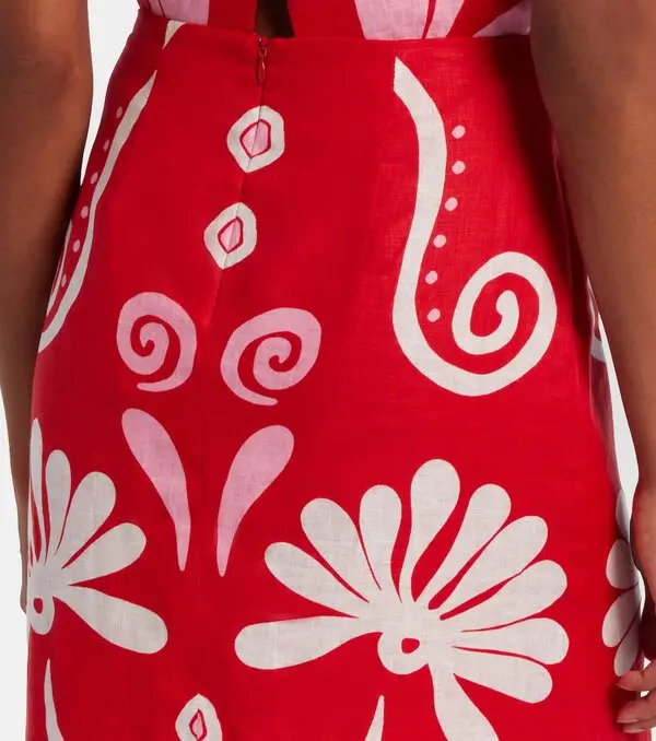 CALA DE LA CRUZ Fabiana Printed Linen Midi Skirt - Red