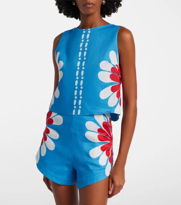 CALA DE LA CRUZ Avelino Floral Linen Top - Blue