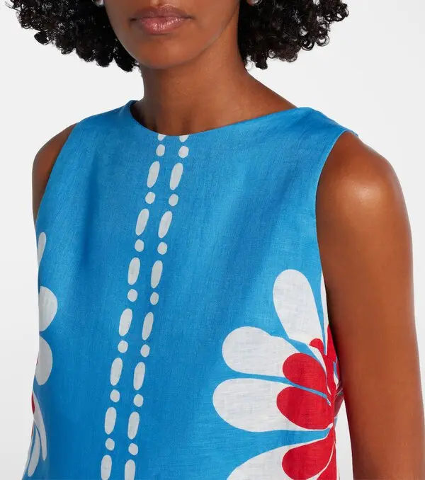 CALA DE LA CRUZ Avelino Floral Linen Top - Blue