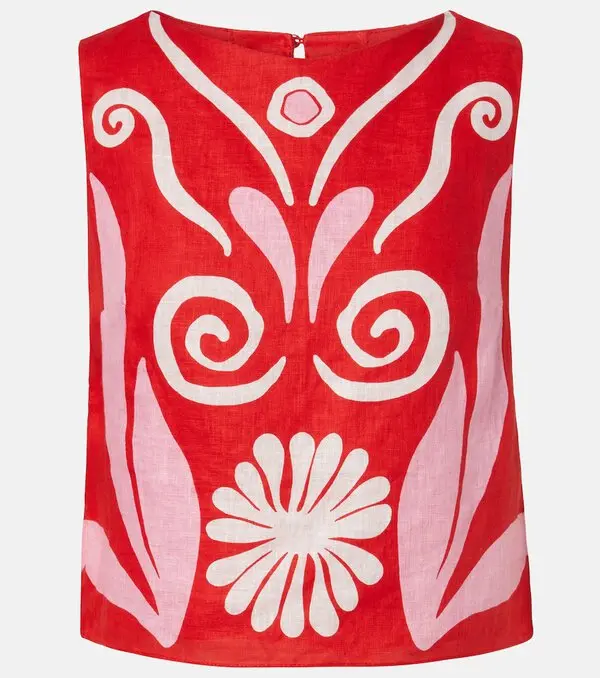 CALA DE LA CRUZ Avelino Floral Linen Top - Red