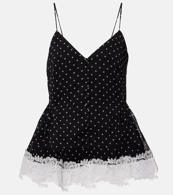 ROTATE BY BIRGER CHRISTENSEN Lace-trimmed Polka-dot Camisole - Black