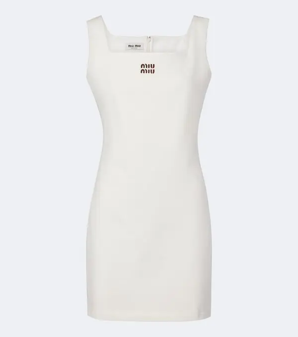 Miu Miu Leather Trimmed Cotton Jersey Dress - White