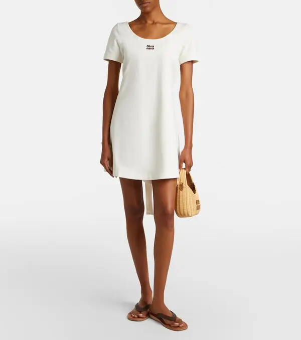 Miu Miu Leather-trimmed Cotton Jersey Mini Dress