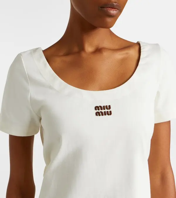 Miu Miu Leather-trimmed Cotton Jersey Mini Dress