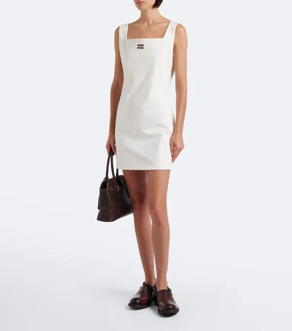 Miu Miu Leather Trimmed Cotton Jersey Dress