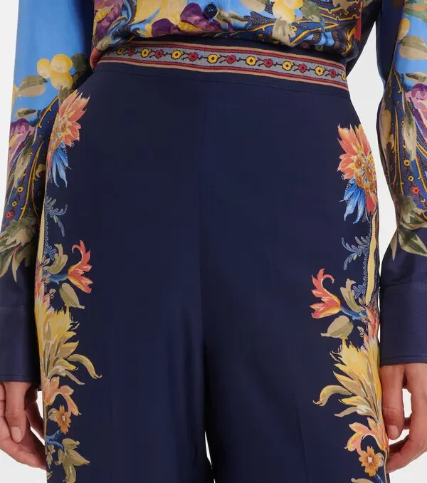 Etro Floral Silk Straight Leg Trousers - Blue