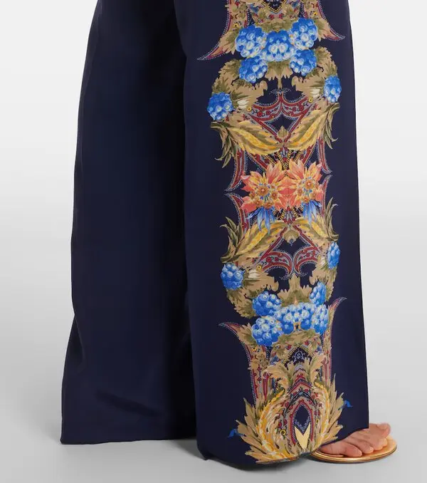 Etro Floral Silk Straight Leg Trousers - Blue