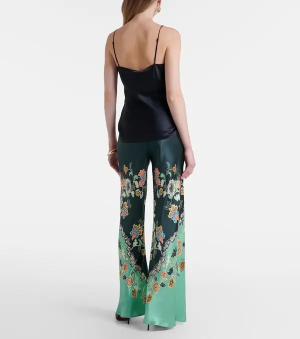 Roberto Cavalli Floral Silk Satin Flared Pants
