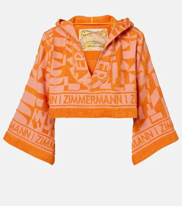 Zimmermann Solstice Towelling Cotton Terry Crop Top - Orange