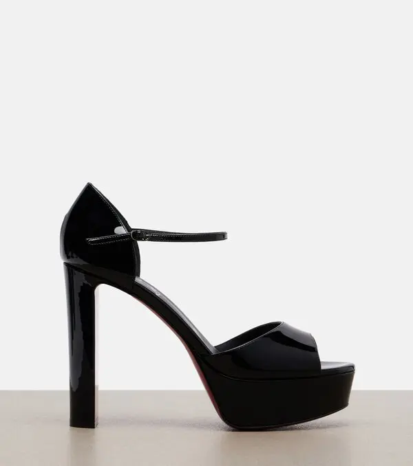 CHRISTIAN LOUBOUTIN Patent Leather Platform Sandals - Black