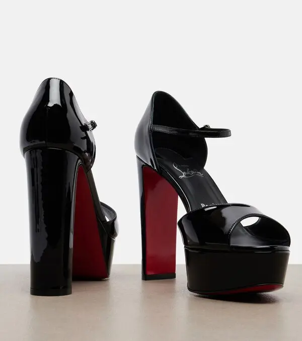 CHRISTIAN LOUBOUTIN Patent Leather Platform Sandals - Black