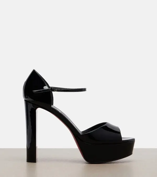 CHRISTIAN LOUBOUTIN Patent Leather Platform Sandals - Black