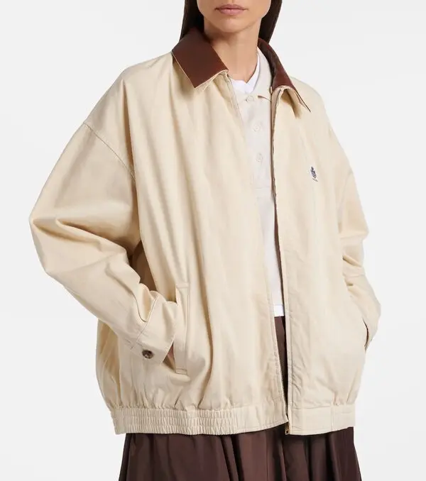 Prada Oversized Cotton Blouson Jacket With Leather Trim