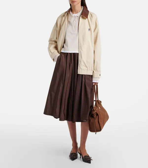 Prada Oversized Cotton Blouson Jacket With Leather Trim