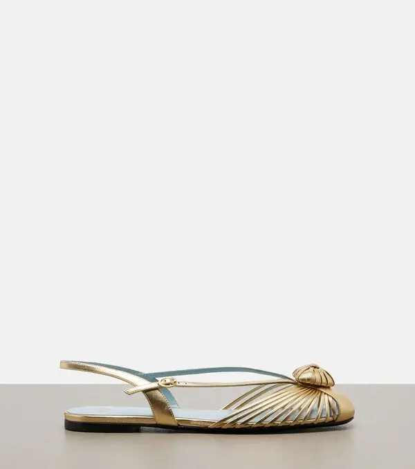 Valentino Garavani Metallic Leather Slingback Flats - Gold