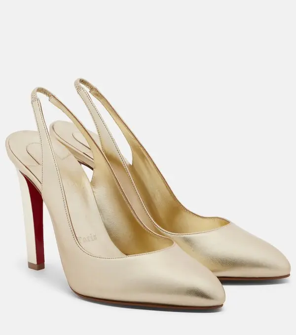 CHRISTIAN LOUBOUTIN Metallic Leather Slingback Pumps - Gold