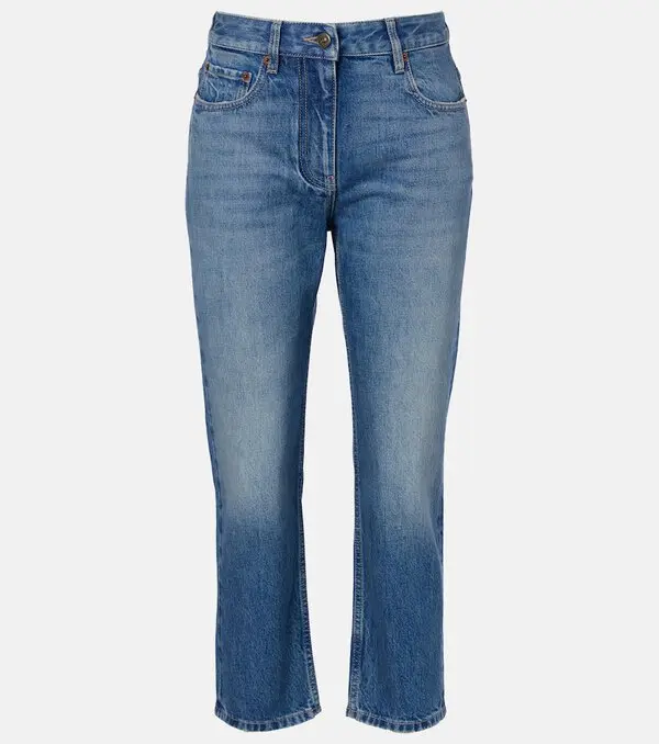 Valentino Garavani Cropped Faded Straight Jeans - Blue