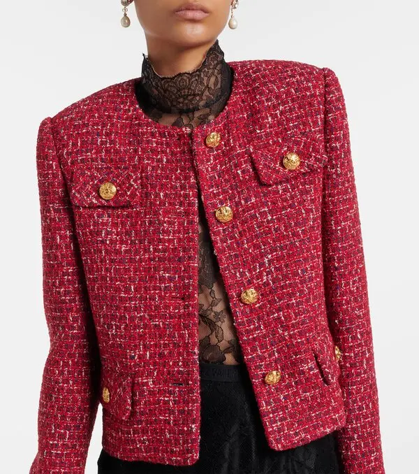 Valentino Garavani Textured Tweed Jacket With Gold Hardware