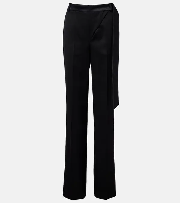Attico Virgin Wool Wide-leg Pants - Black