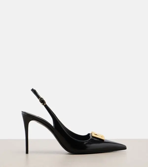 Dolce & Gabbana Patent Leather Pointed Toe Slingback Pumps - Black