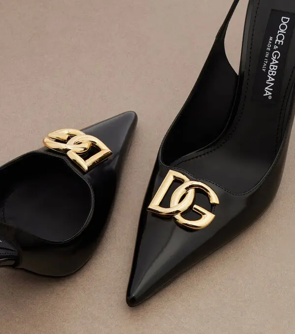 Dolce & Gabbana Patent Leather Pointed Toe Slingback Pumps - Black