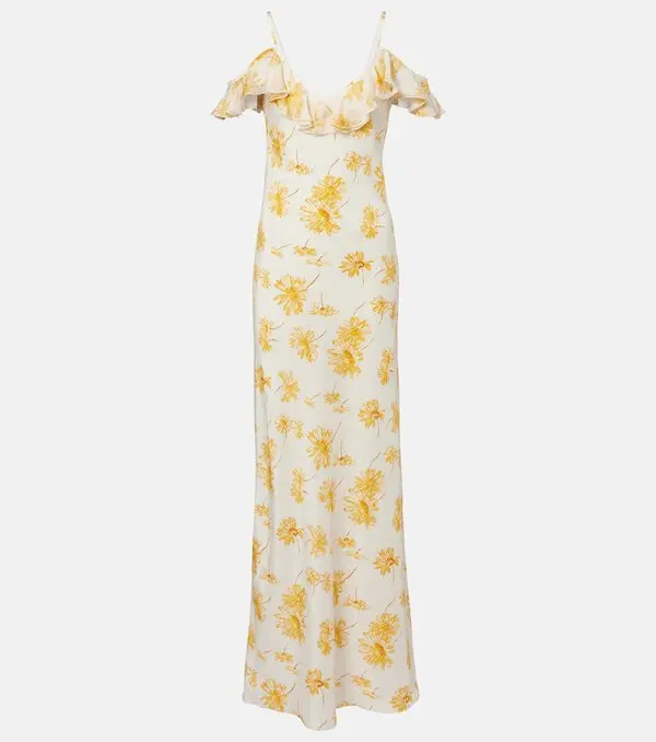 RODARTE Floral Ruffled Silk Moiré Slip Dress