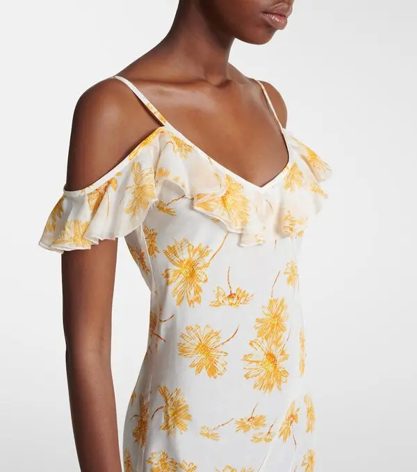 RODARTE Floral Ruffled Silk Moiré Slip Dress
