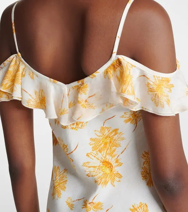 RODARTE Floral Ruffled Silk Moiré Slip Dress
