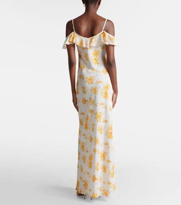 RODARTE Floral Ruffled Silk Moiré Slip Dress