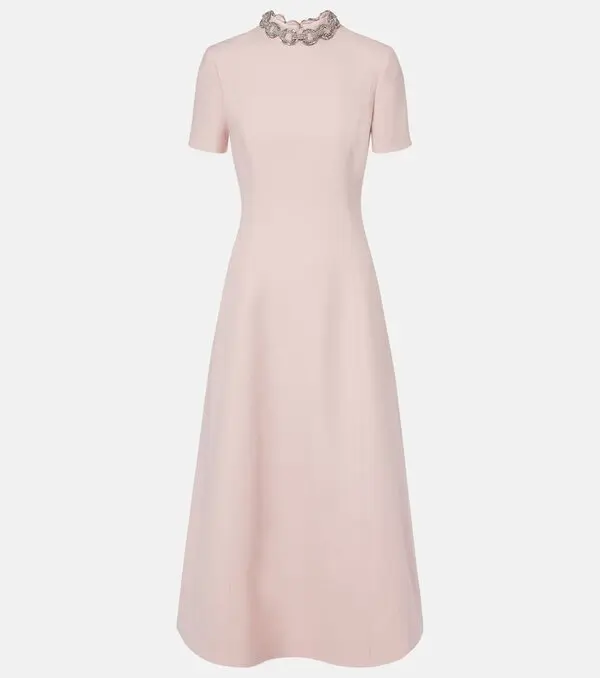 Valentino Garavani Crepe Couture Embellished Midi Dress - Pink