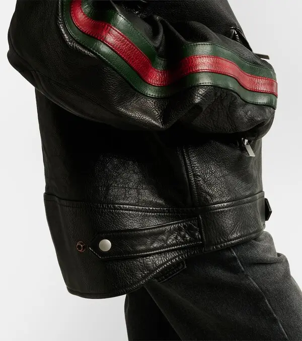 Gucci Web Stripe Leather Biker Jacket