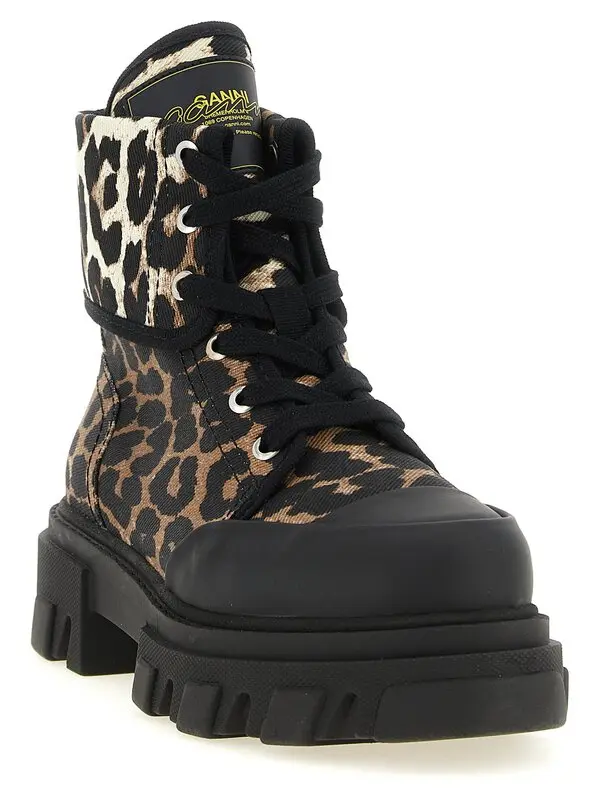 GANNI Leopard Print Denim Ankle Boots - Multicolor