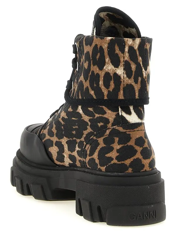 GANNI Leopard Print Denim Ankle Boots - Multicolor