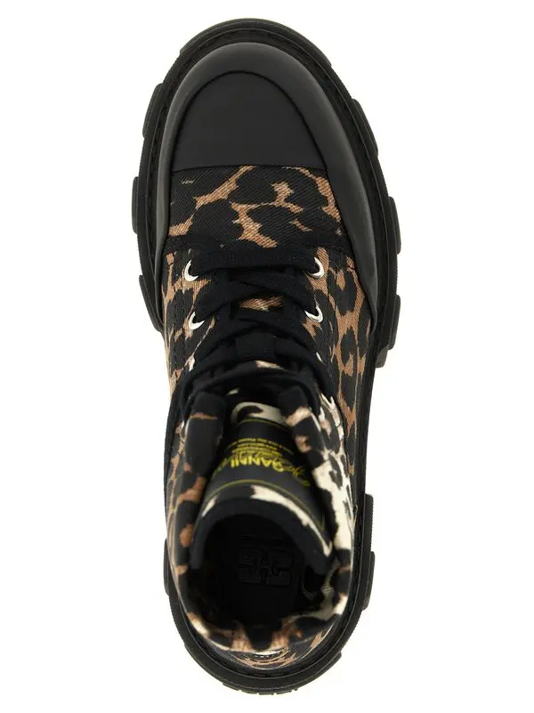 GANNI Leopard Print Denim Ankle Boots - Multicolor