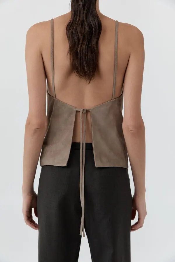 ST. AGNI Pre-order: Suede Low Back Tie Top