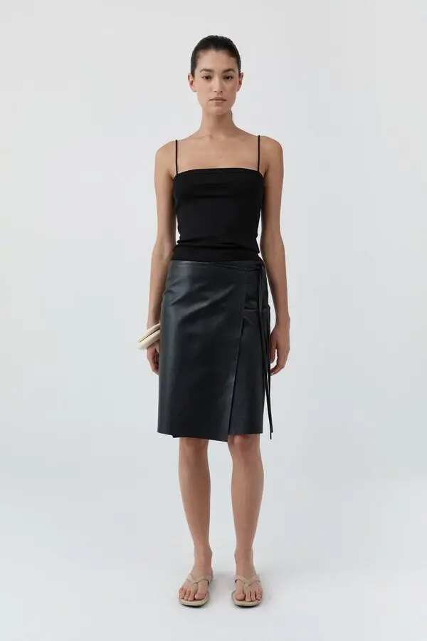 ST. AGNI Leather Everyday Wrap Skirt - Black