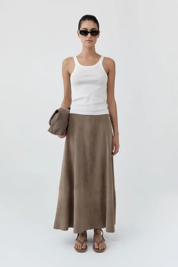 ST. AGNI Pre-order: Suede Circle Skirt - Earth