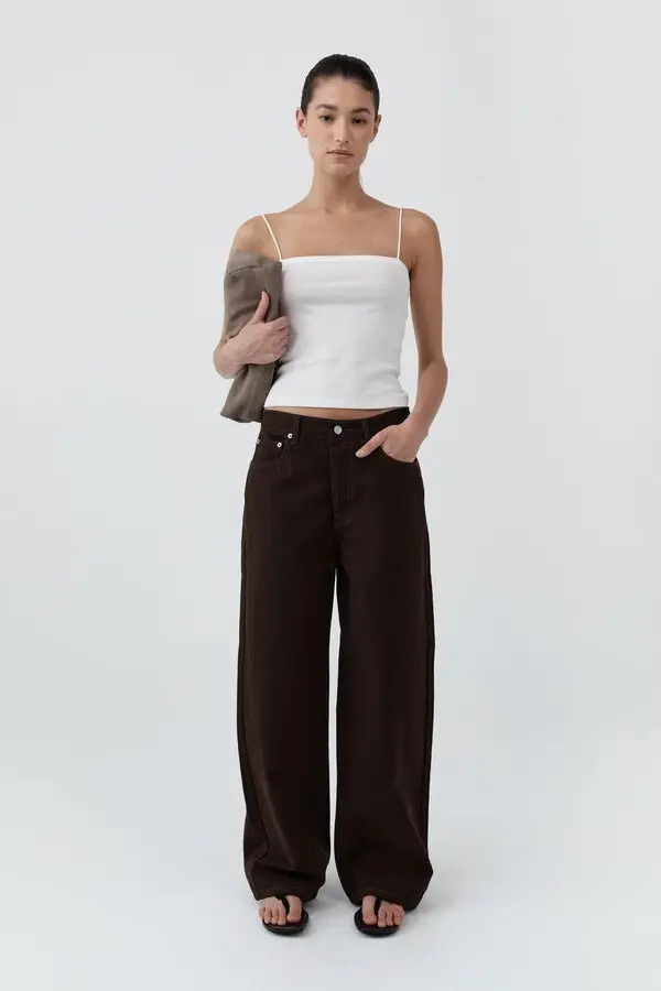ST. AGNI Canvas Classic Mid Rise Jeans - Bark