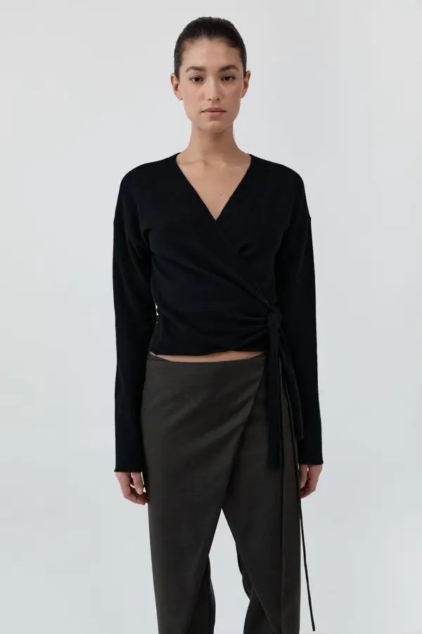 ST. AGNI Cashmere Wrap Cardigan - Black