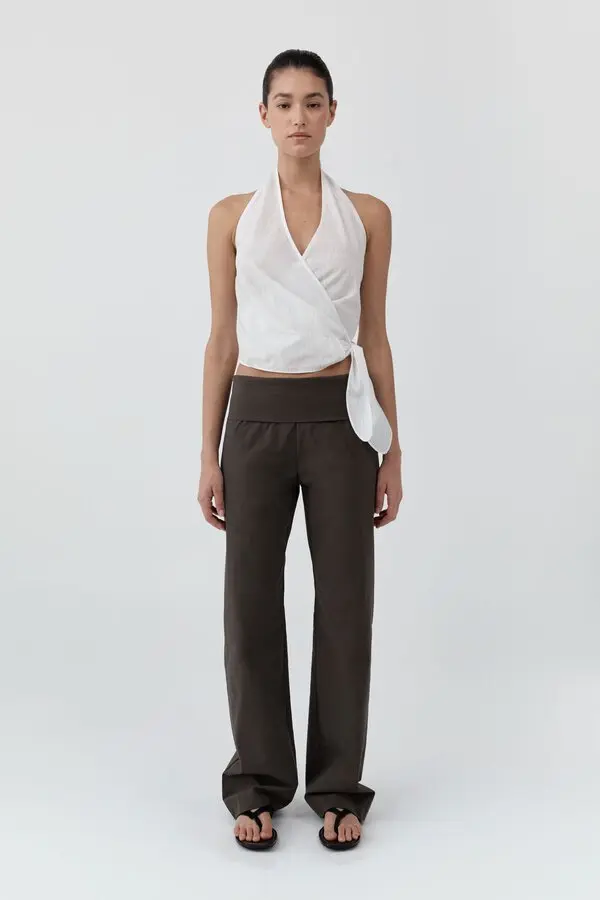 ST. AGNI Pinstripe Halter Wrap Top