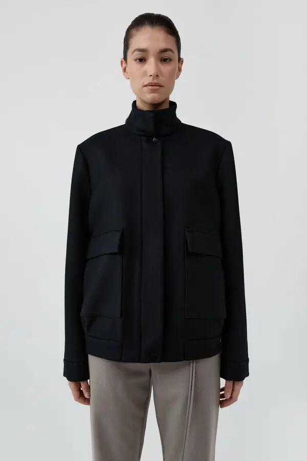 ST. AGNI Wool Longline Bomber Jacket