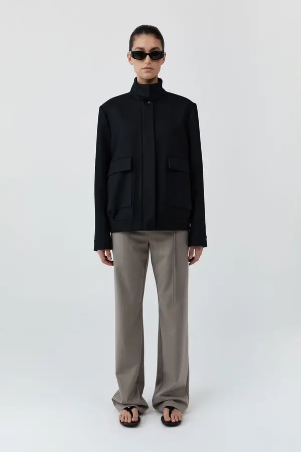 ST. AGNI Wool Longline Bomber Jacket